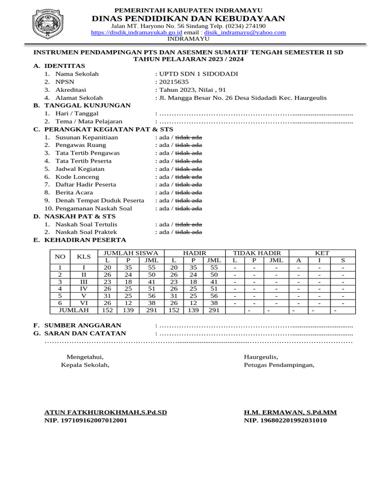 Instrumen Pendampingan Pas Dan Asesmen Sumatif Akhir Semester Ii SD | PDF