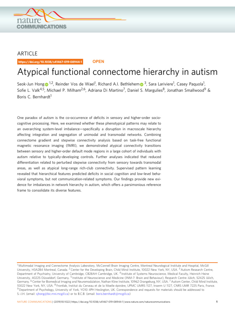 Atypical Functional Connectome Hierarchy in Autism | PDF | Autism ...