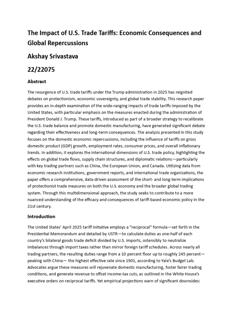Research Paper RM - The Impact of U.S. Trade Tariffs | PDF | Tariff ...