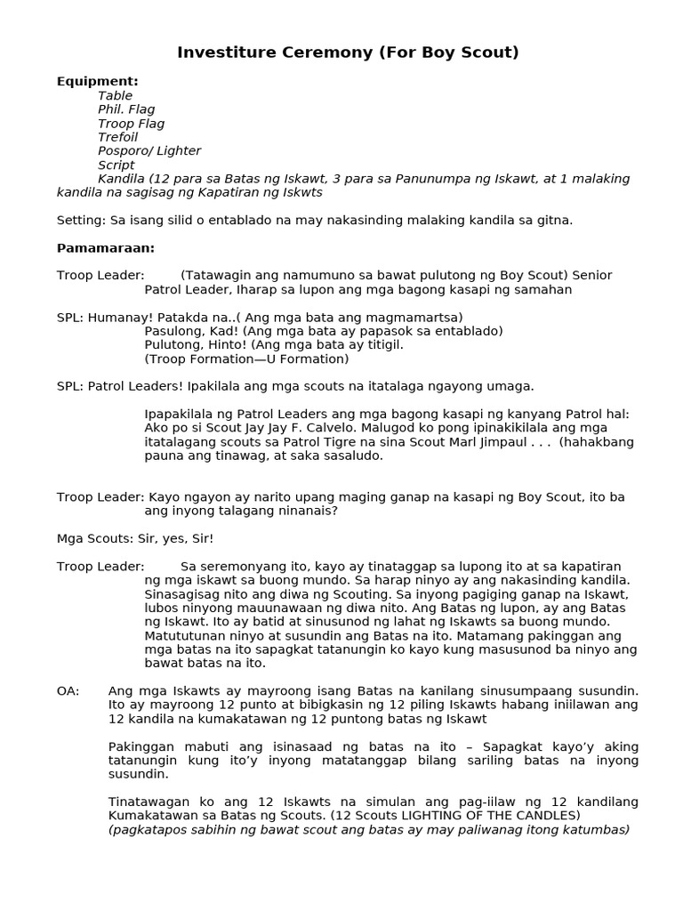 BSP Investiture Ceremony For Kawan and Troop | PDF