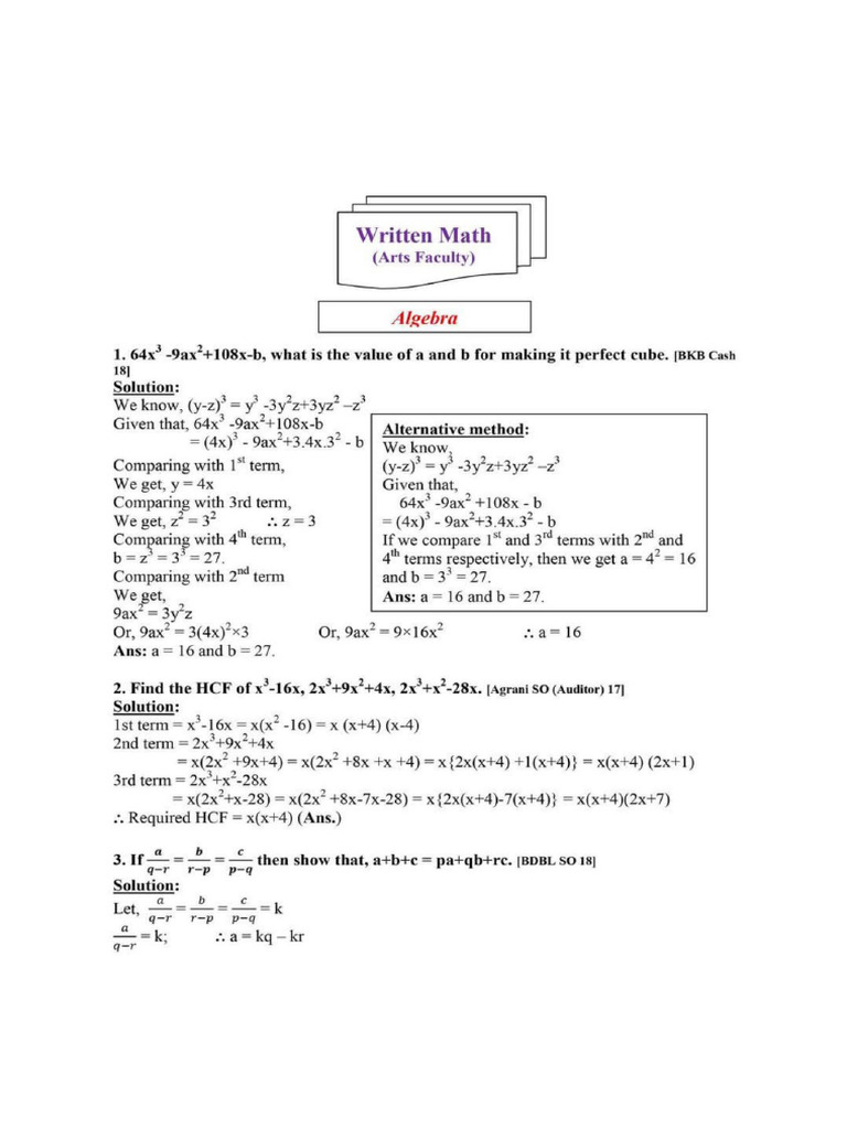 Arts faculty All Written Math Part -1 | PDF