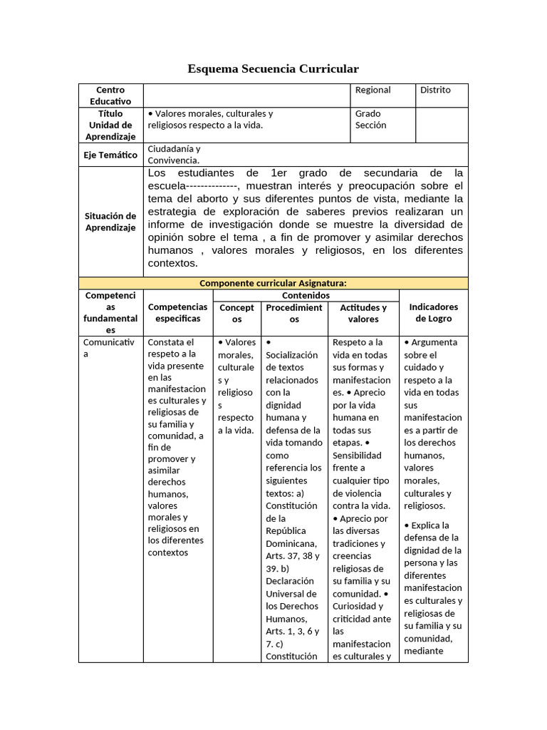 planificaci_n_de_primero_de_secundaria | PDF | Aprendizaje | Dignidad