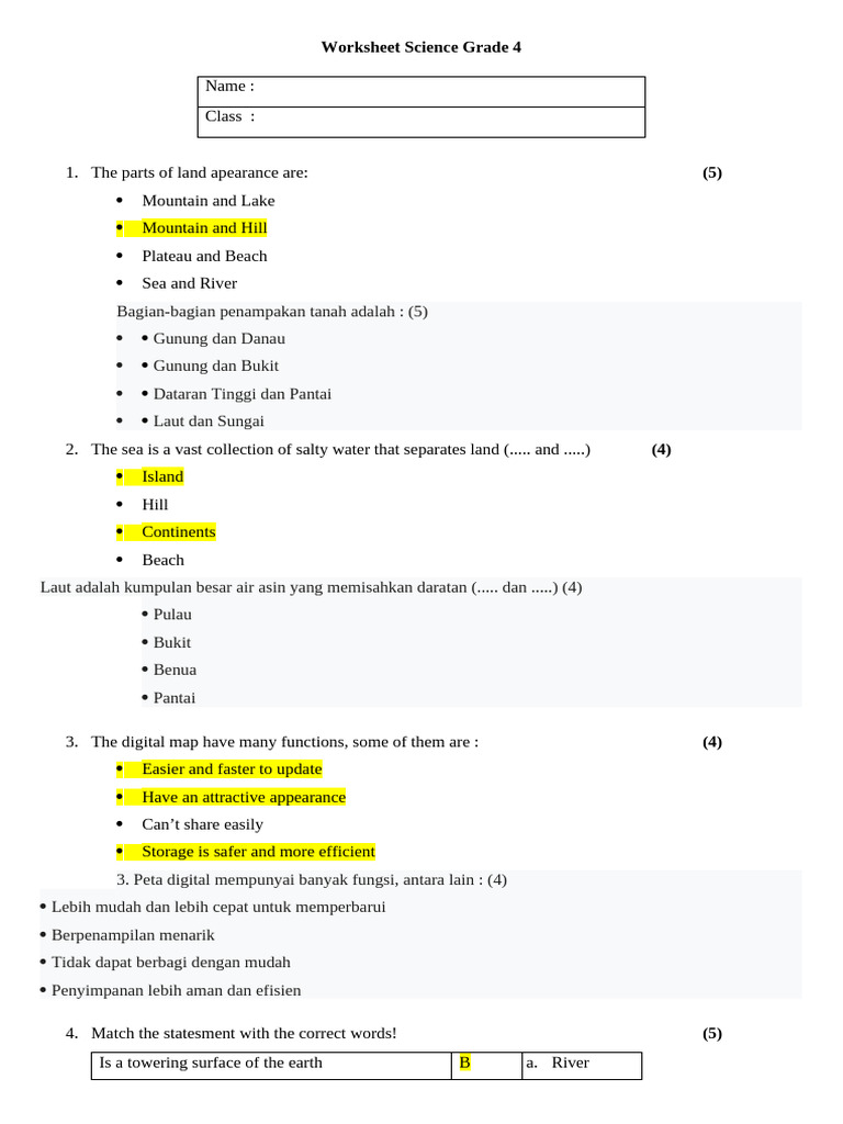 Worksheet Science Grade 4 | PDF | Earth Sciences | Aquatic Biomes