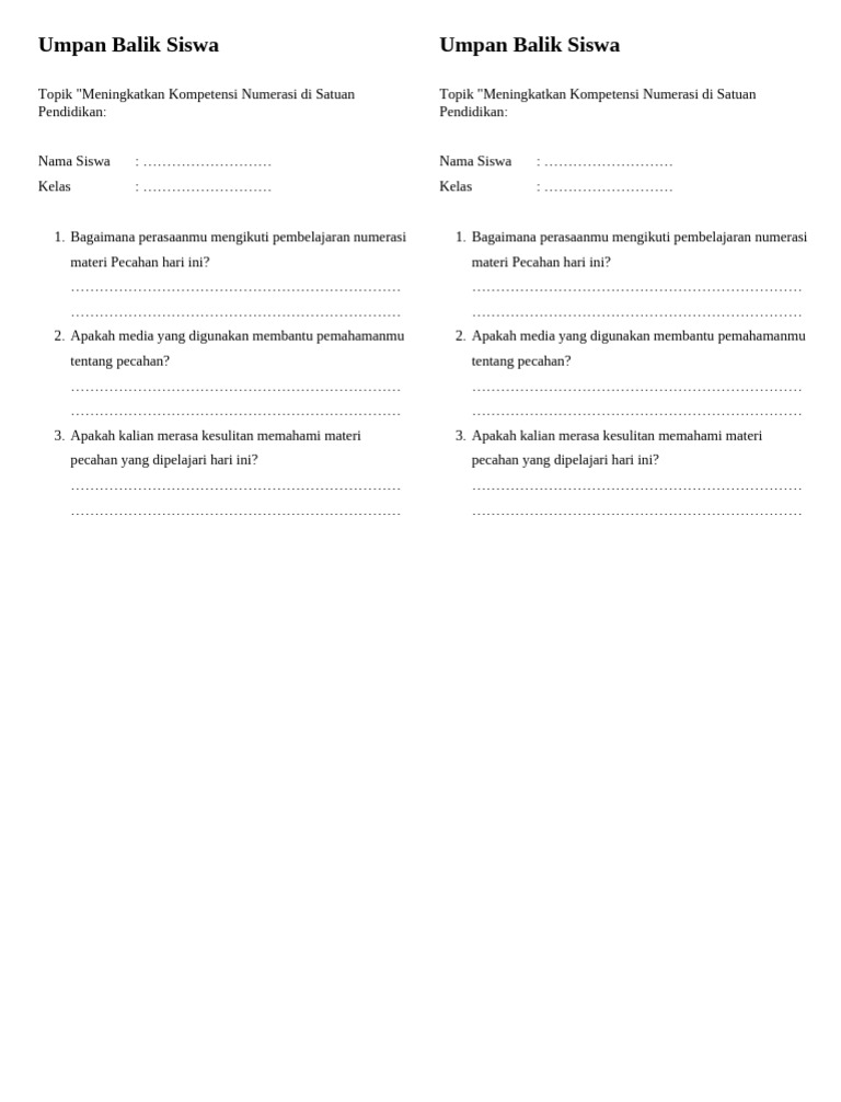 Umpan Balik Siswa | PDF