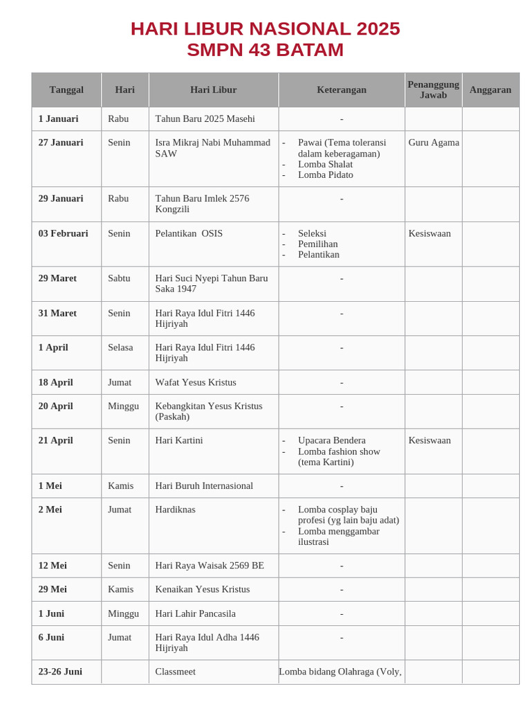 Kalender Libur Nasional 2025 | PDF