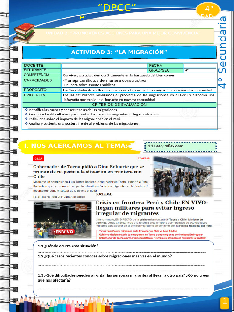 4° DPCC - Actv.03-Unid.2 2023 | PDF | Migración humana | Refugiado