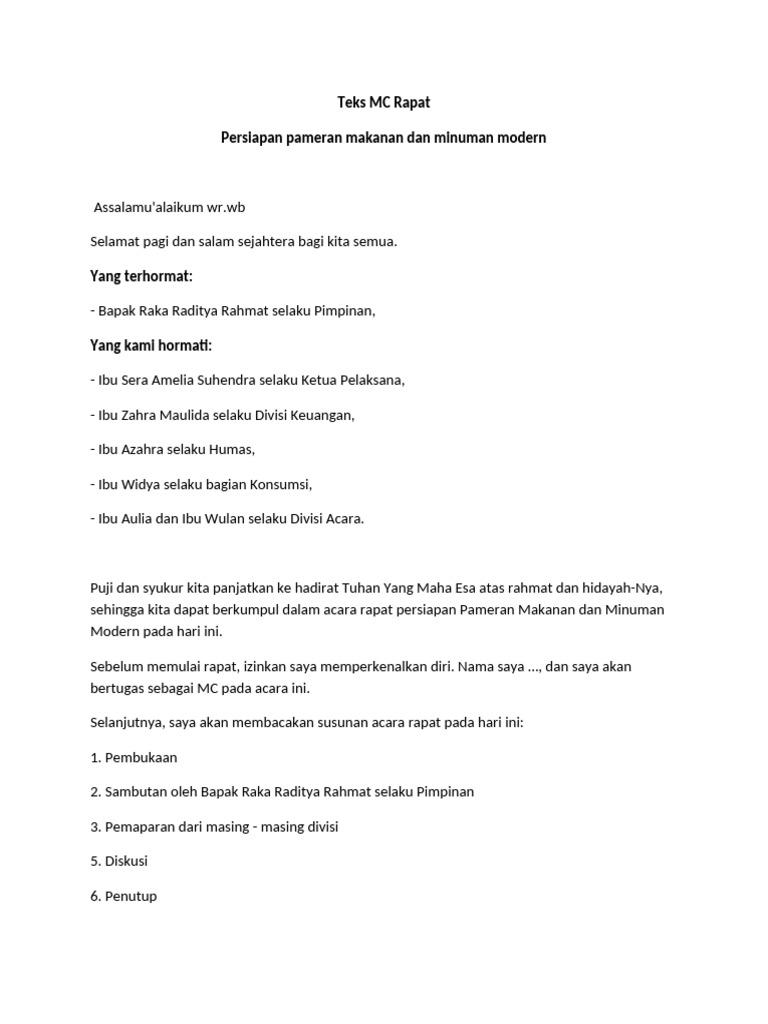 Teks MC Rapat Kelompok 3 | PDF