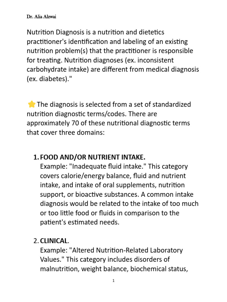 Nutrition Diagnosis Is A Nutrition and Dietetics practitionerPDF | PDF ...