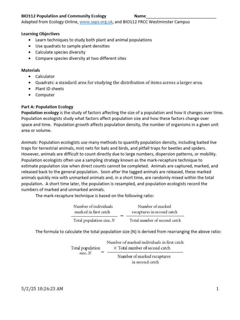 BIO112 Population and Community Ecology | PDF | Ecology | Natural ...