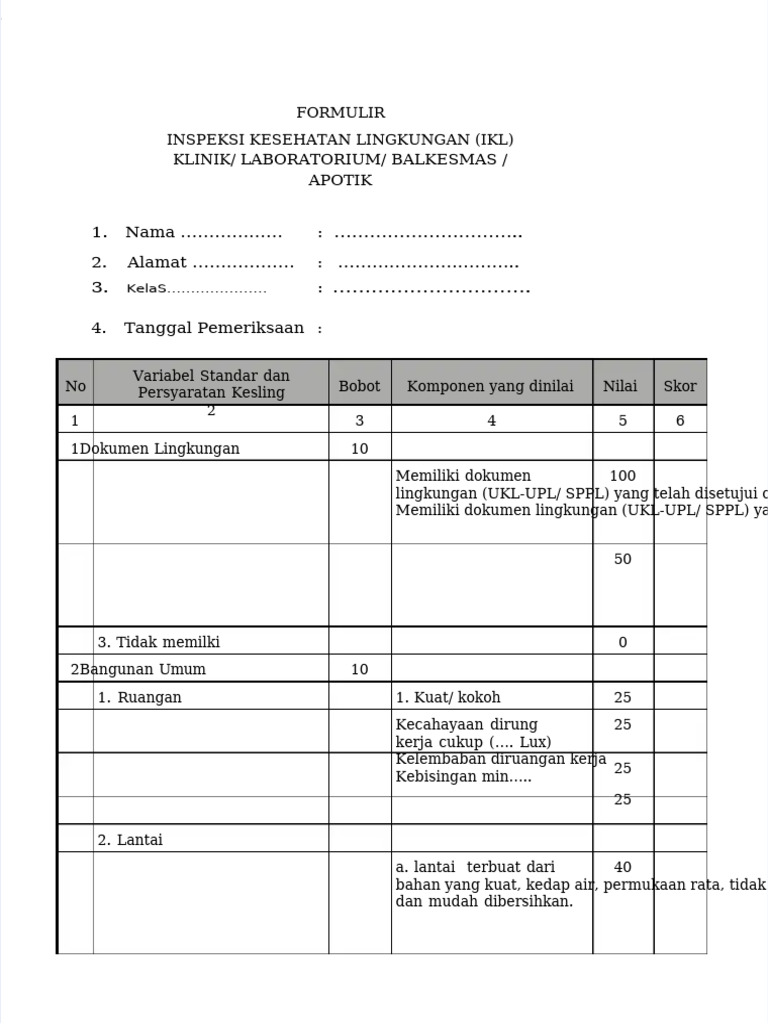 PDF Formulir Ikl Klinik DLL | PDF