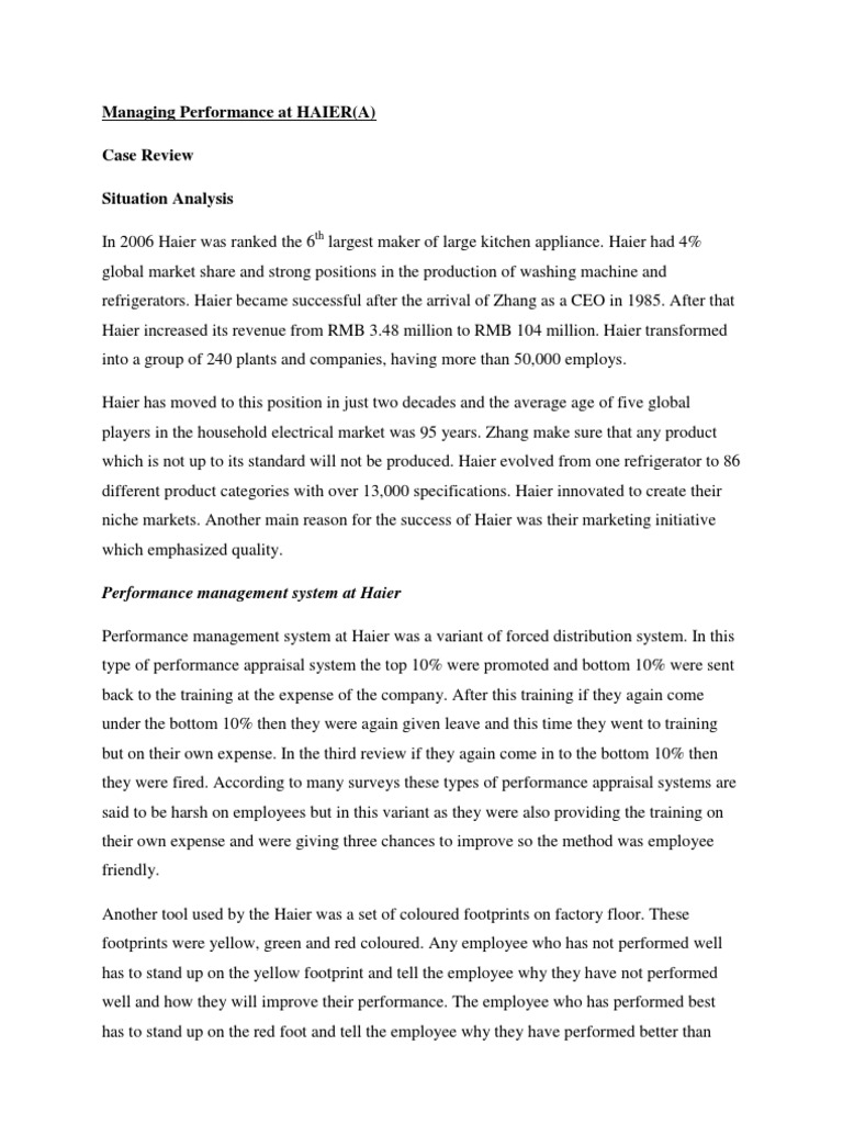 Managing Performance at HAIER | PDF | Performance Appraisal | Employment Managing Performance at HAIER | PDF | Performance Appraisal | Employment