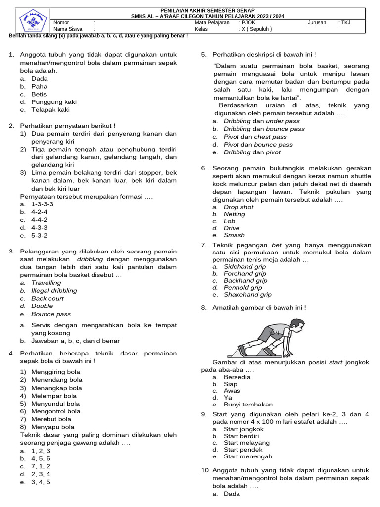 Soal PTS Pjok X 2025 | PDF