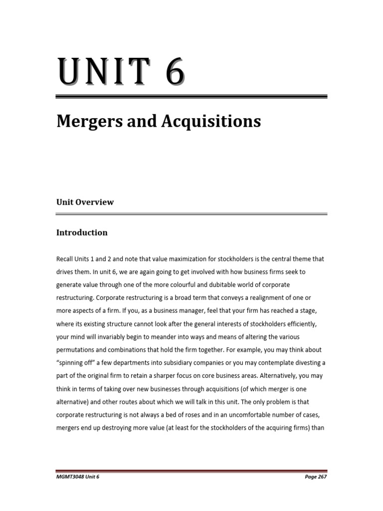 MGMT3048_Unit_6_final | PDF | Goodwill (Accounting) | Mergers And Acquisitions