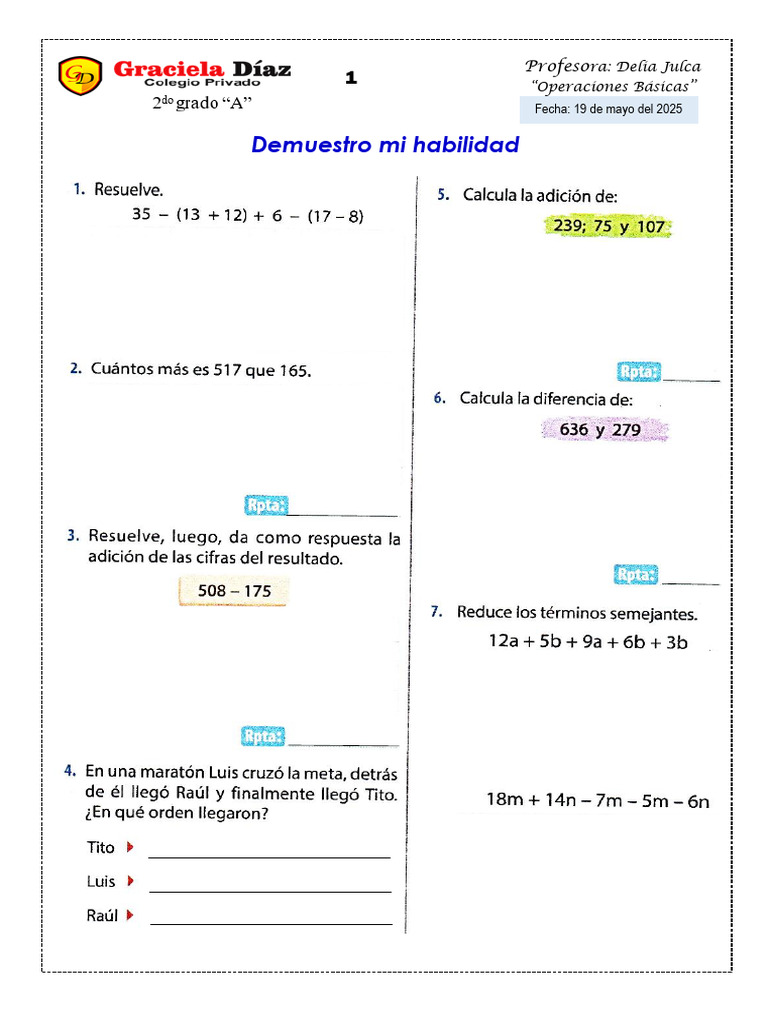 Unidad 3 - Operaciones Basicas - Demuestro Mi Hablilidad | PDF