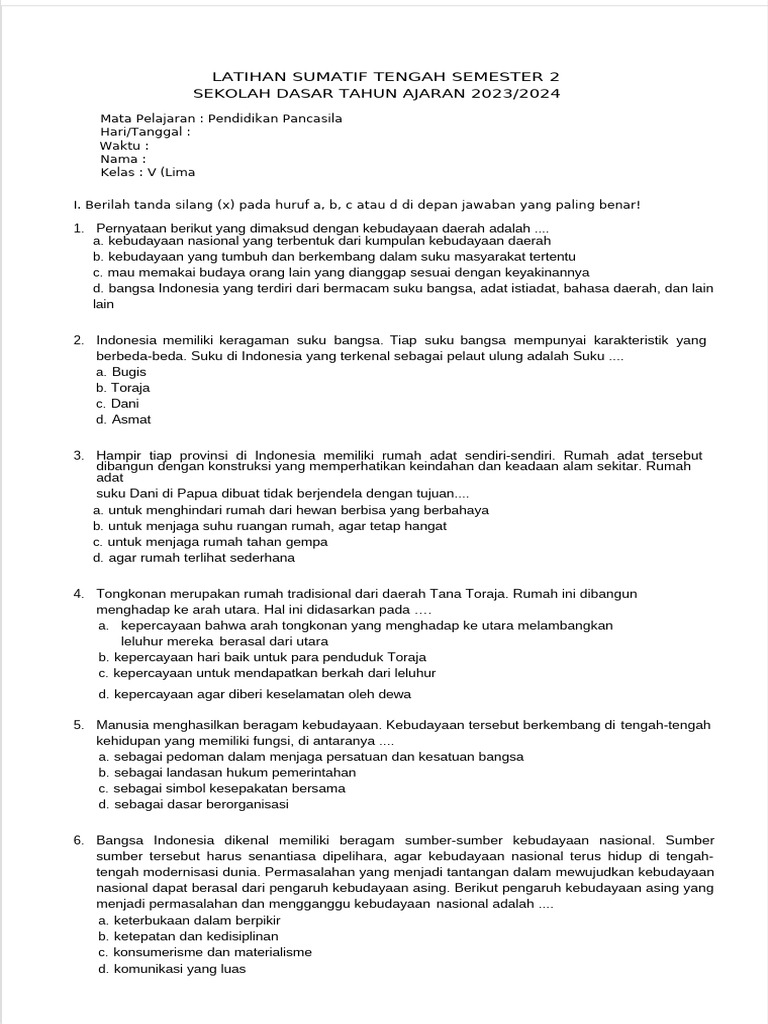 LATIHAN STS Pendidikan Pancasila | PDF