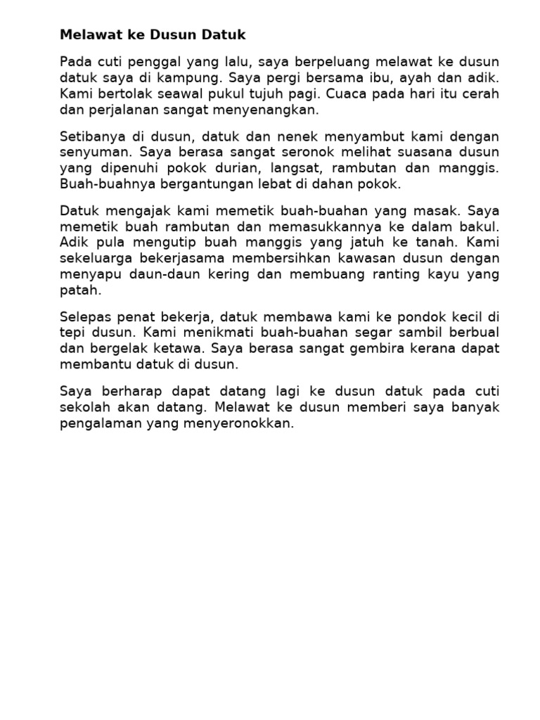 Melawat Ke Dusun Datuk (KARANGAN TAHUN 5) | PDF