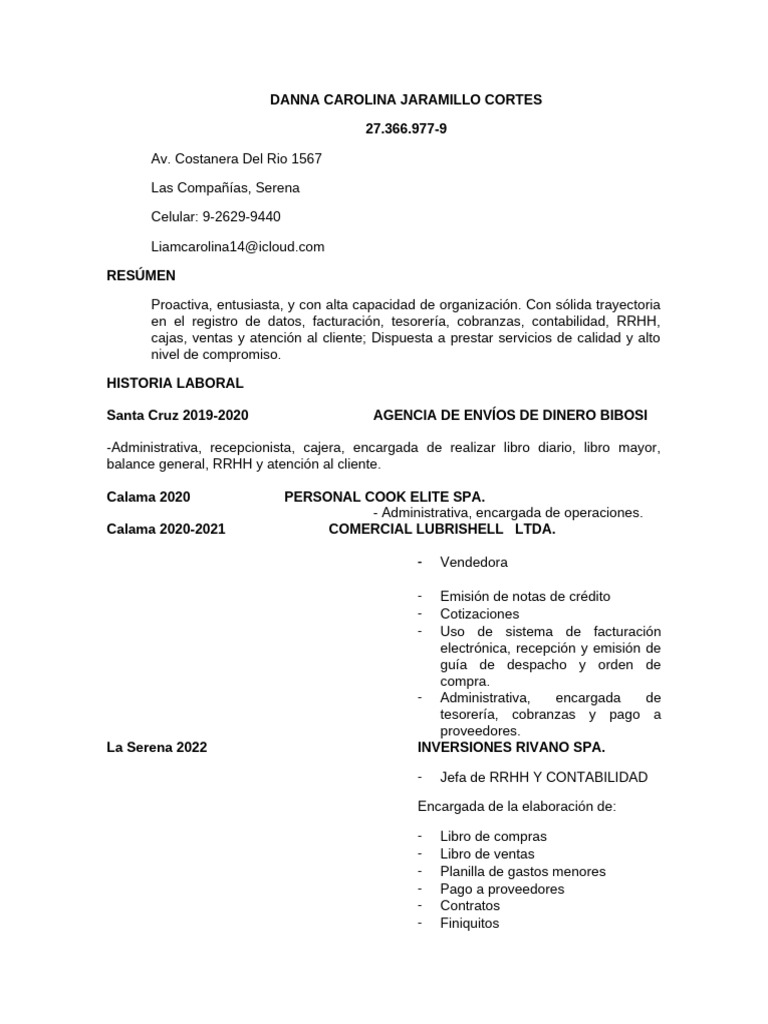Currículum Danna Carolina J | PDF | Contabilidad | Planificación de recursos empresariales