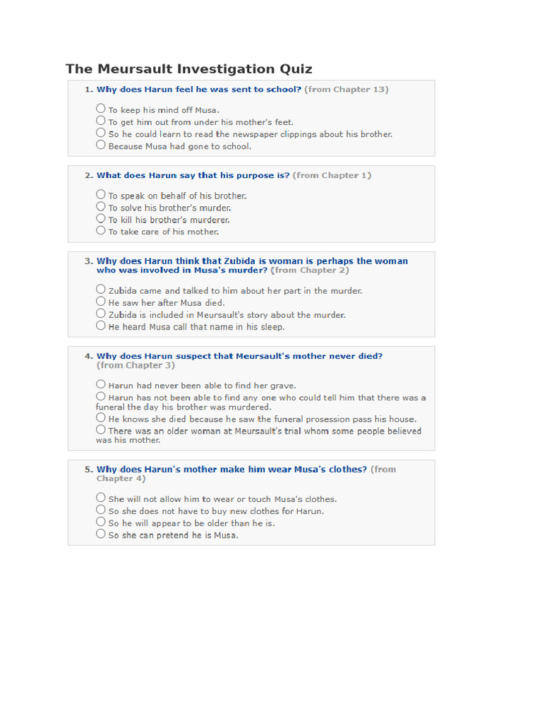 The Meursault Investigation Quiz | PDF