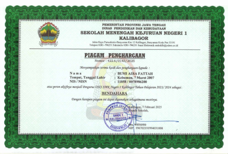 Piagam Penghargaan | PDF