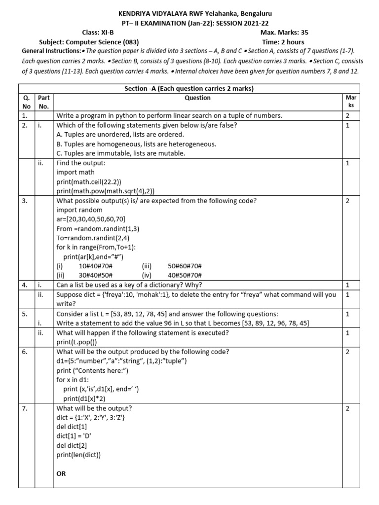 Xi Cs Pt 2 Paper 2022 Term 2 Qp Pdf String Computer Science Computer Science