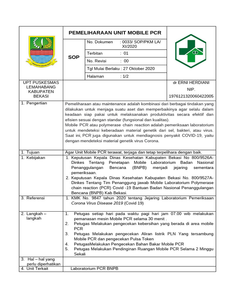 Pemeliharaan Unit Mobile PCR | PDF