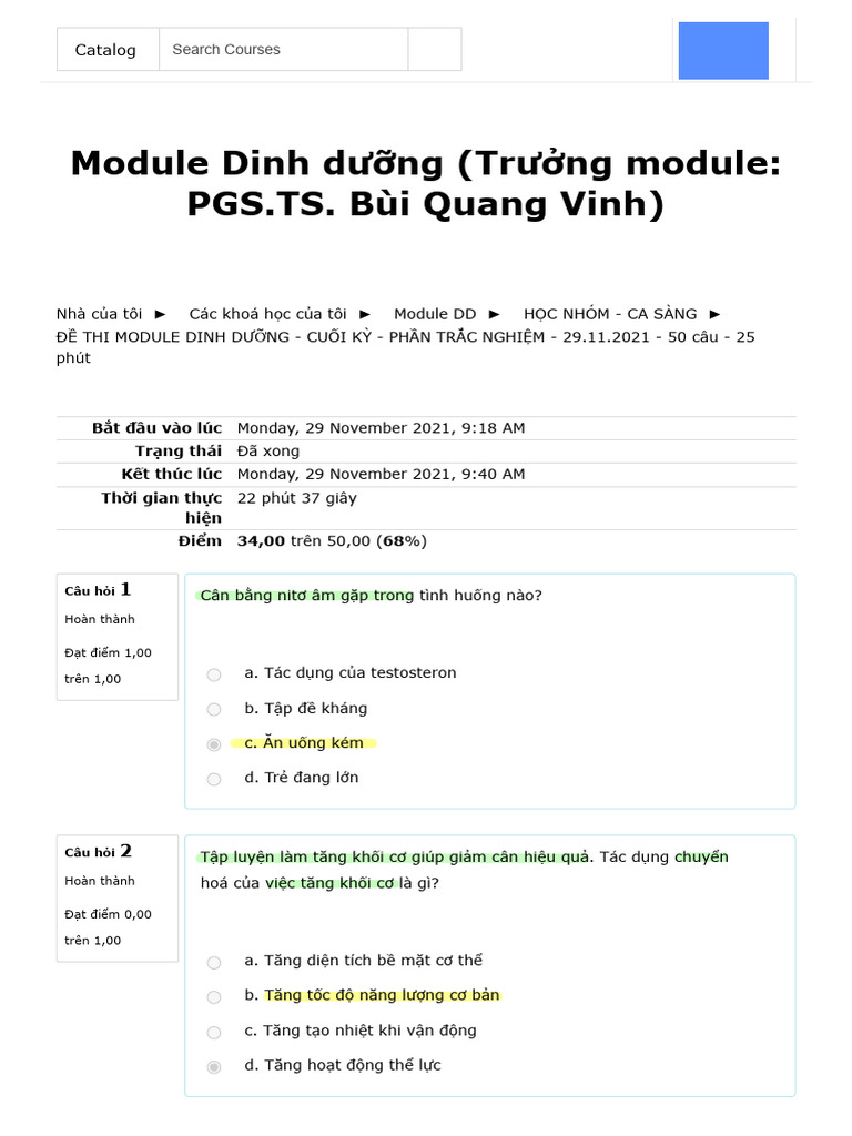 Module Dinh Dư NG (Trư NG Module: PGS - TS. Bùi Quang Vinh) : Catalog | PDF
