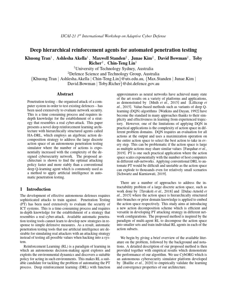 Deep Hierarchical Reinforcement Agents For Automated Penetration ...