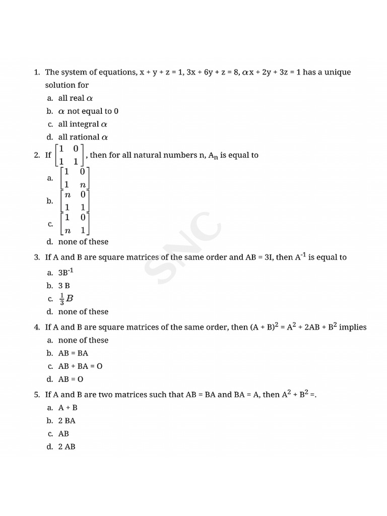 Matrices - Worksheet-2 | PDF