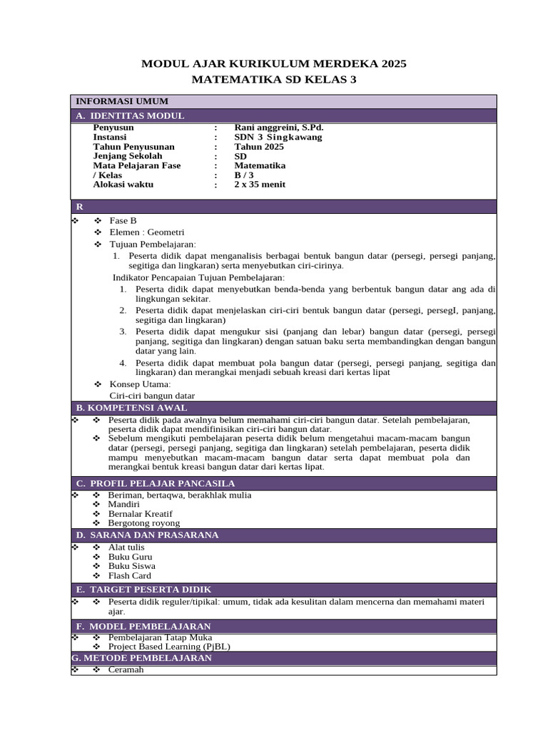 MODUL-AJAR Rani BAB-4-MTK-KELAS-3 SUPERVISI | PDF