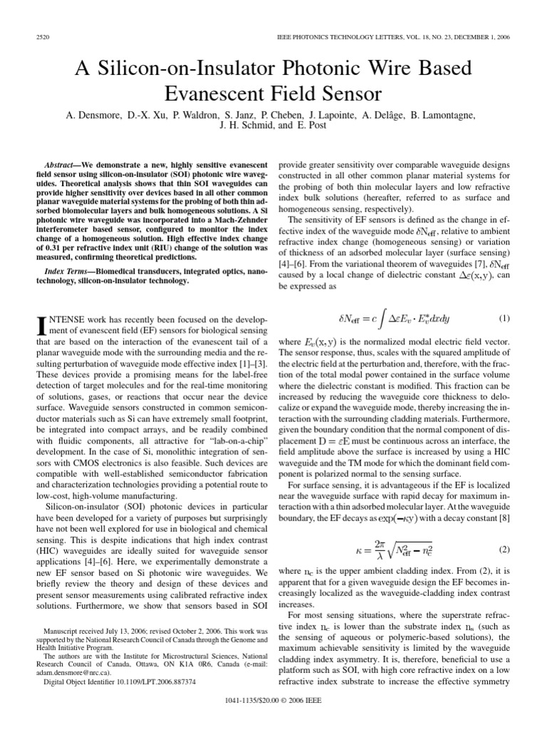 SOI Photonic Wire Evanescent Sensor | PDF | Waveguide | Photolithography