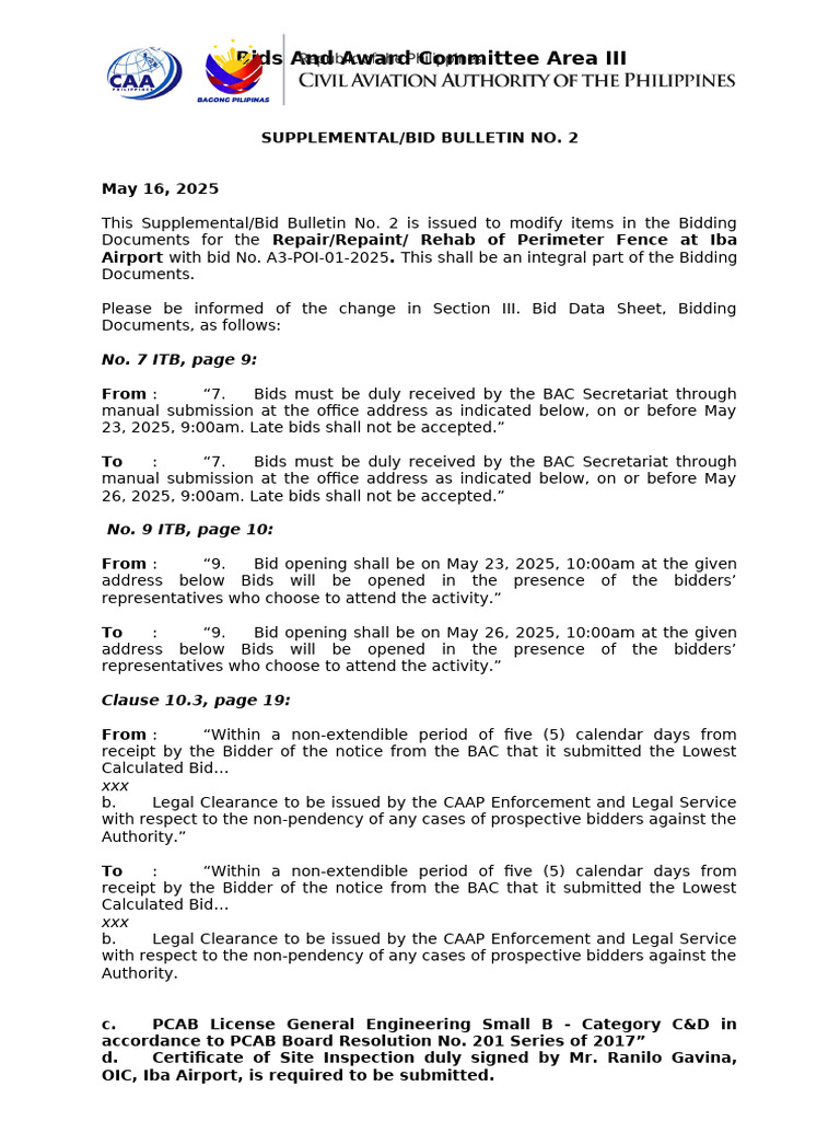 Supplemental Bid Bulletin No.2 | PDF | Government