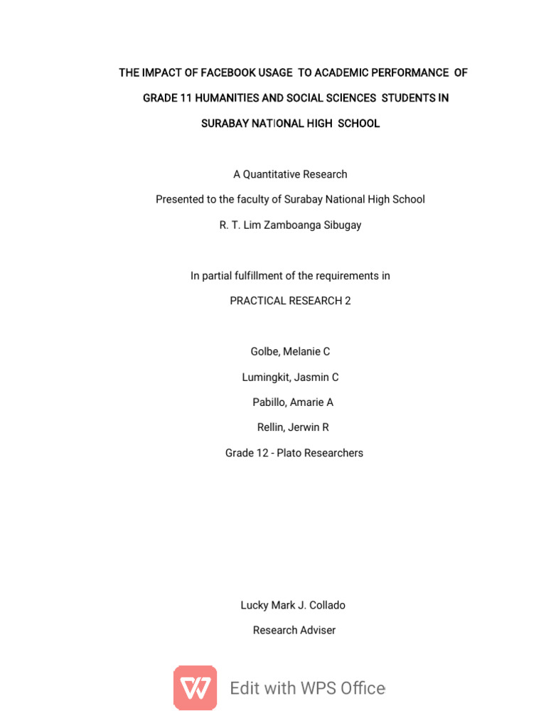 Facebook's Impact on Grade 11 Academics | PDF | Learning | Knowledge