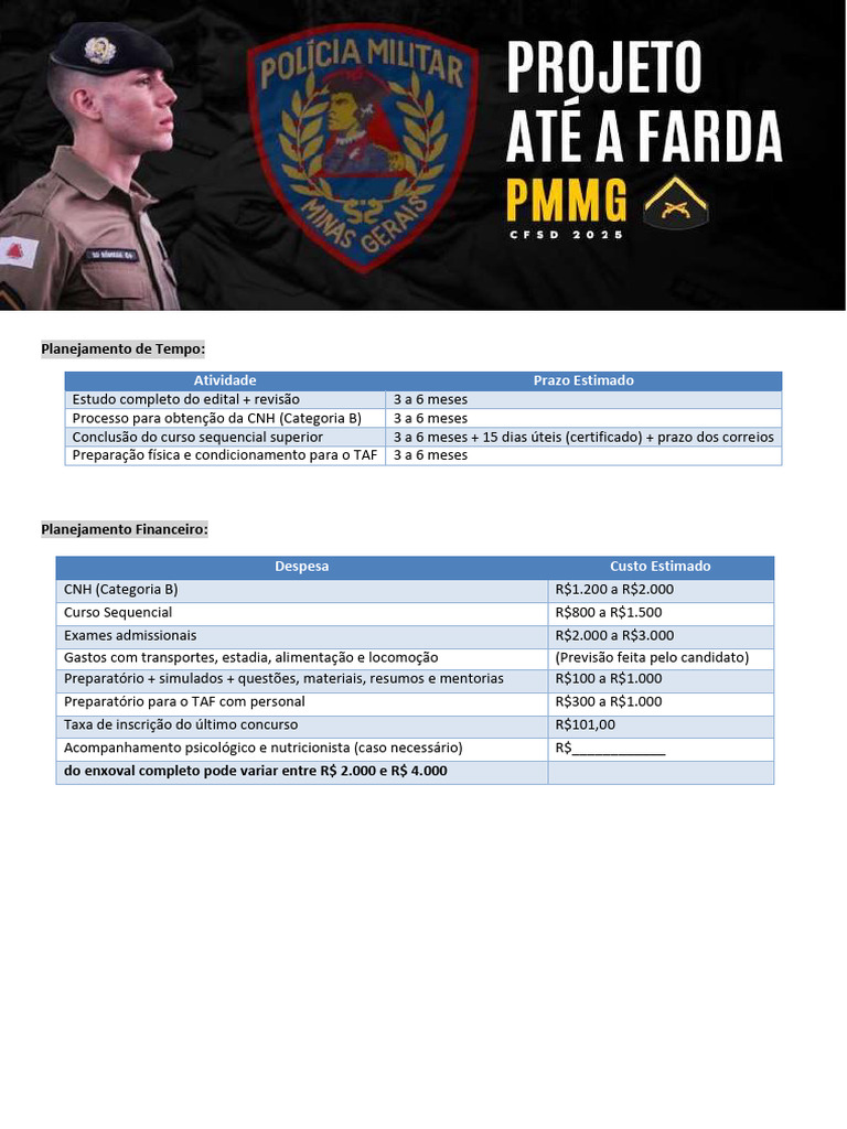 PLANEJAMENTO CFSd PMMG 2025 | PDF