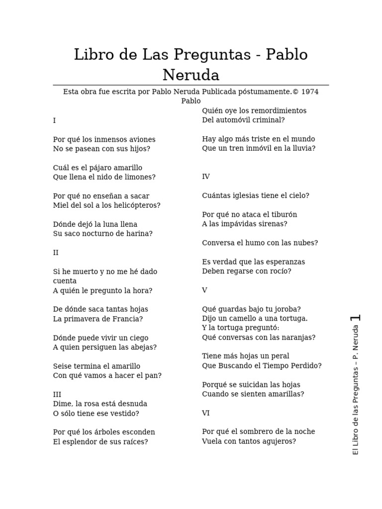 El Libro de las Preguntas de Neruda | PDF