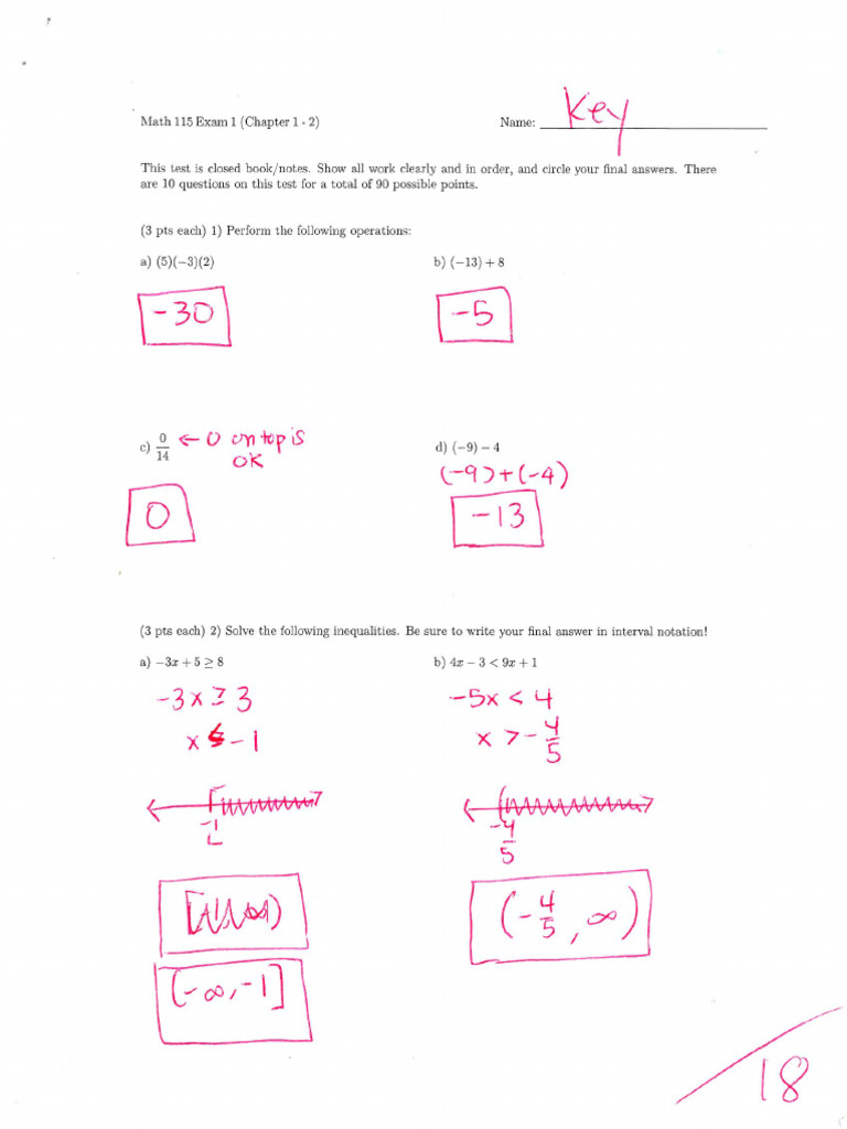 Math 115 Exam 1 Key | PDF