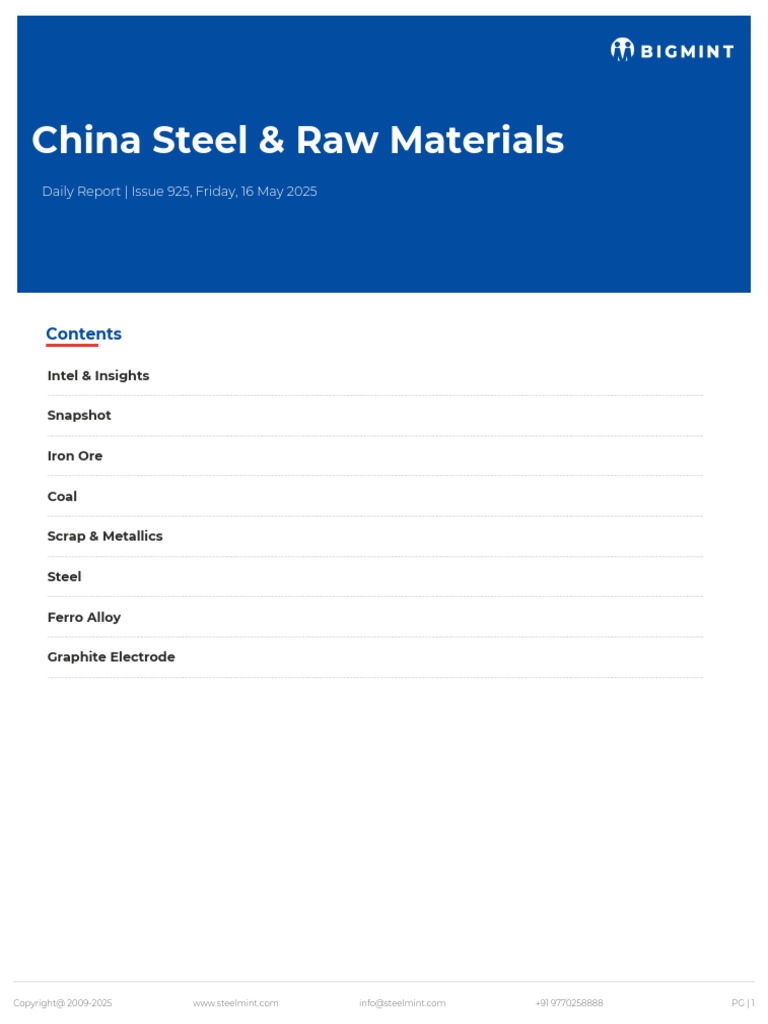 China Steel & Raw Materials Report 925 | PDF | Steel | Iron Ore