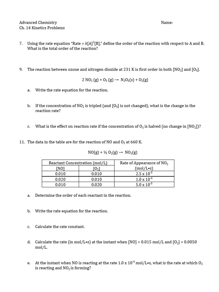 Chapter 14 Problems Initial Rates 10 TH Edition | PDF | Reaction Rate ...