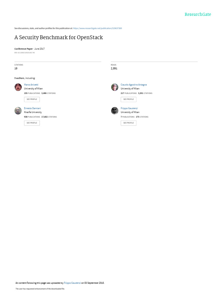 ASecurity Benchmarkfor Open Stack | PDF | Open Stack | Cloud Computing