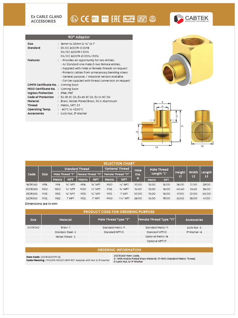 CABTEK 90° Adaptor | PDF