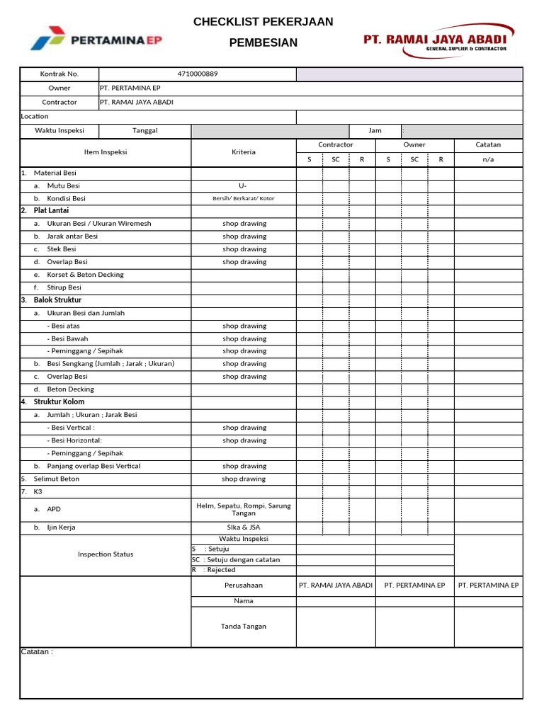 Format Checklist Pekerjaan Civil | PDF