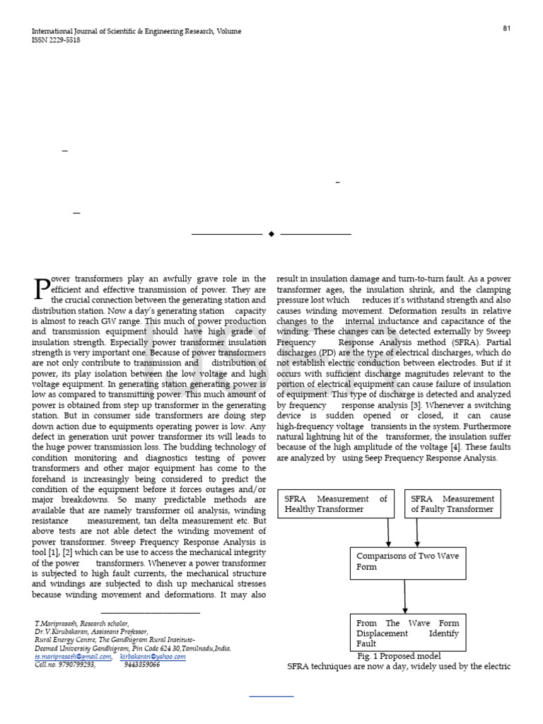 Power Transformer Faults Identification Using SFRA | PDF | Transformer ...