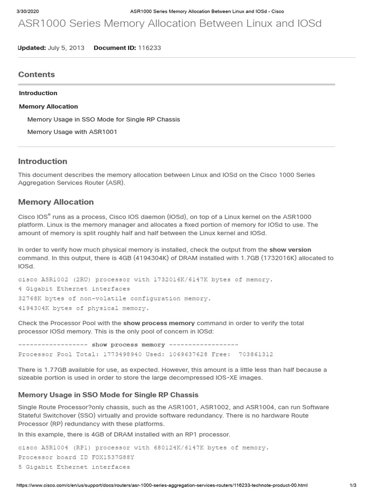 ASR1000 Series Memory Allocation Between Linux and IOSd - Cisco | PDF | Computer Memory ...