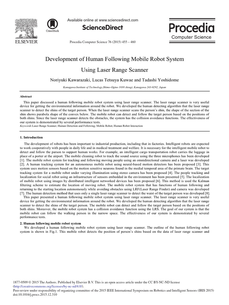 Human Following Mobile Robot System Using Laser Range Scanner Pdf