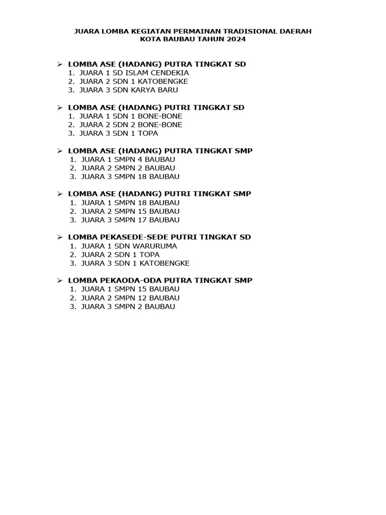 Juara Lomba Kegiatan Permainan Tradisional Daerah | PDF
