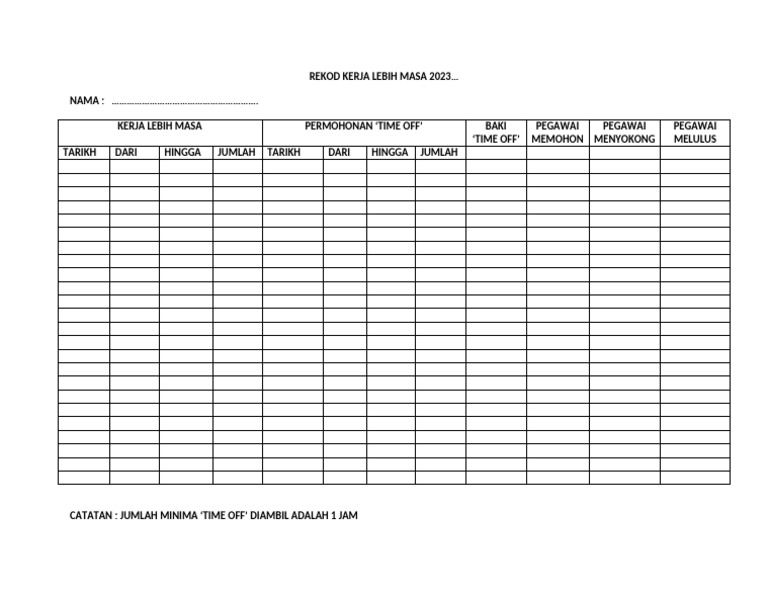 Borang Permohonan Time Off KKM 2023 | PDF