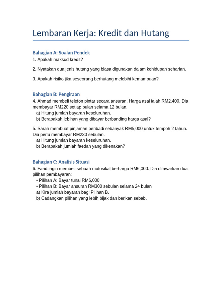 Lembaran Kerja Kredit Dan Hutang | PDF