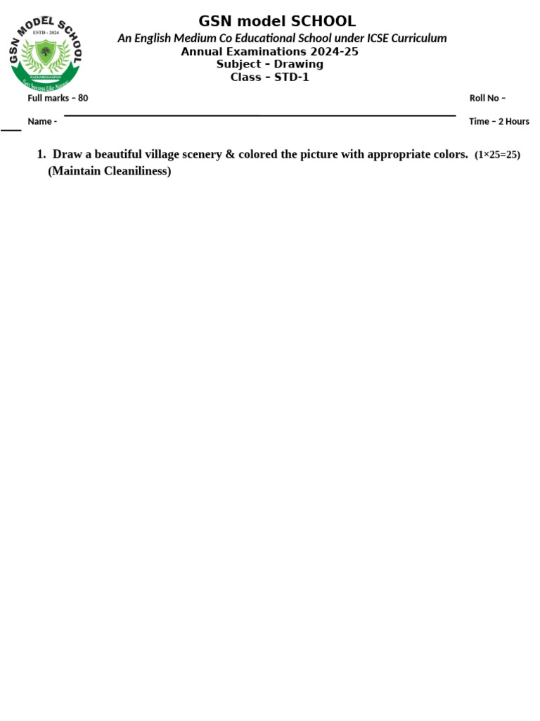 Std 1 Drawing Exam Instructions 2024 25 Pdf
