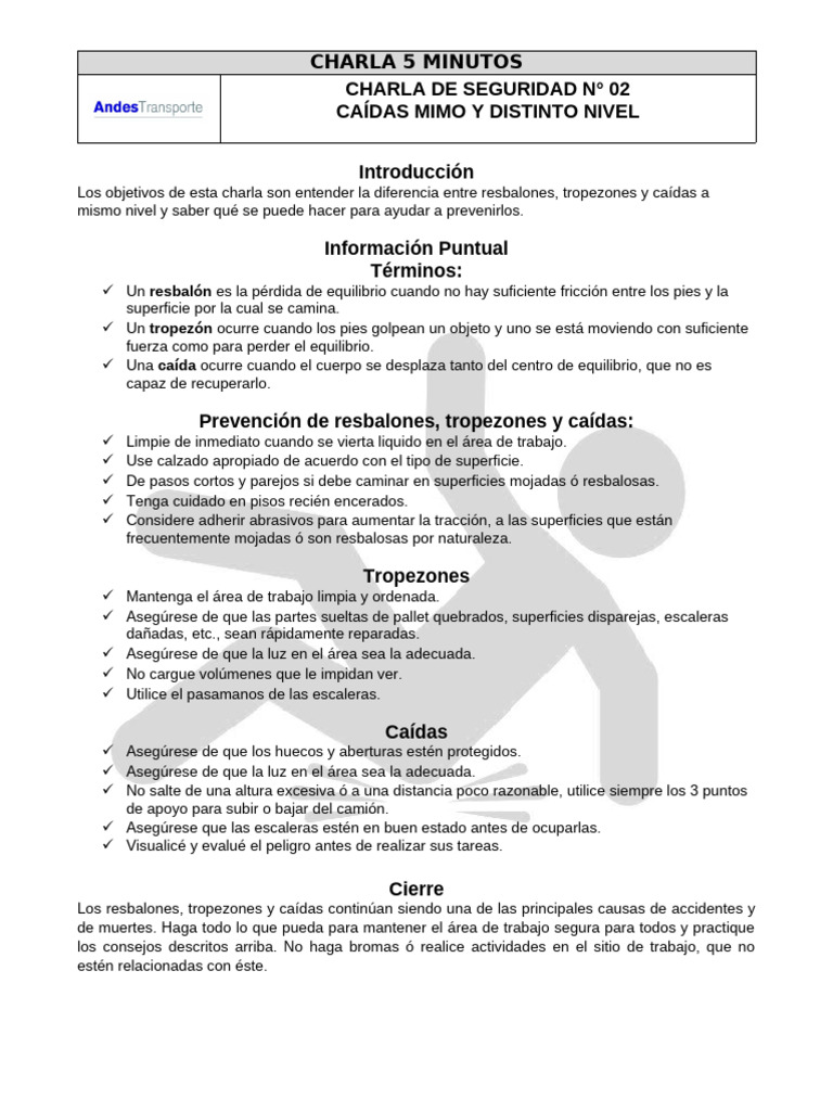 Caídas Mismo y Distinto Nivel | PDF