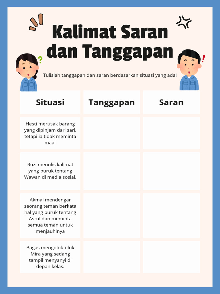Kalimat Saran Dan Tanggapan Lembar Kerja P5 Biru Sederhana | PDF