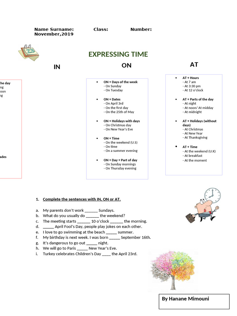 Expressing Time With in On at Grammar Drills Grammar Guides - 119499 ...